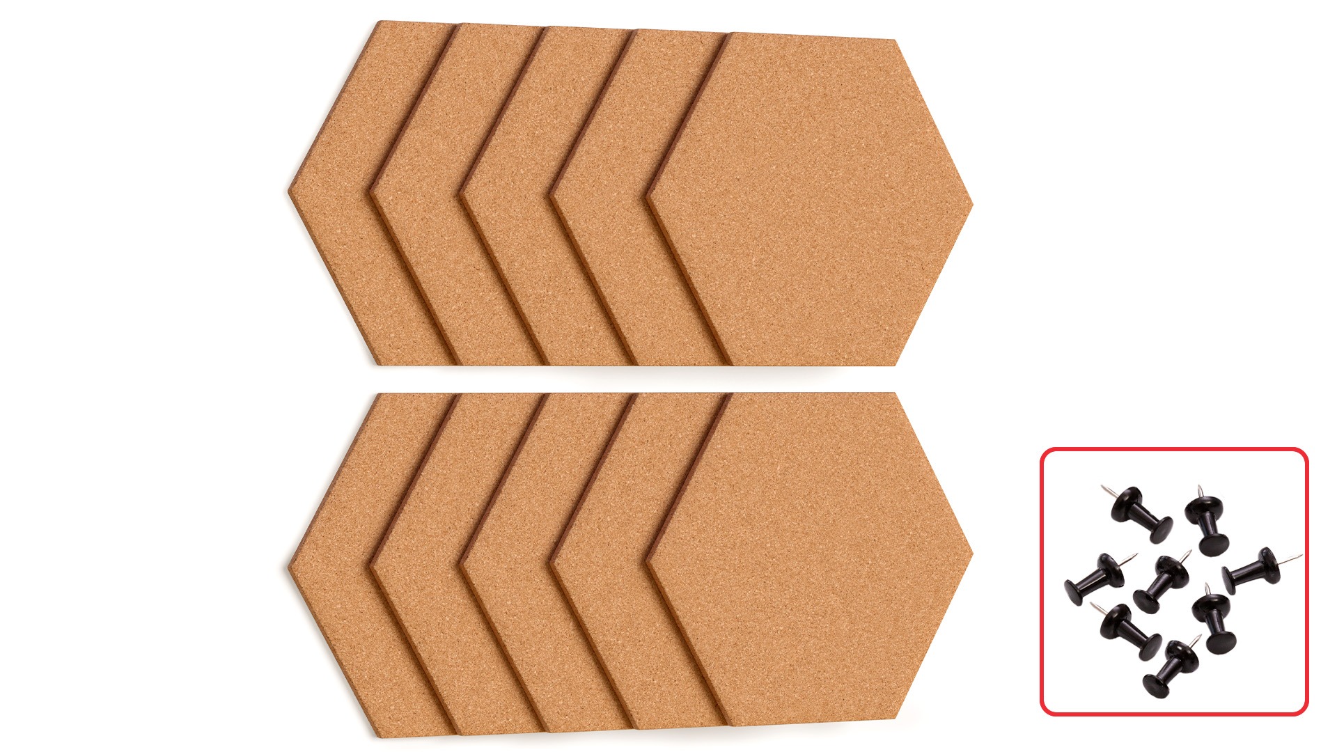 Hexagonal Cork Board, Honeycomb Pieces 15x17 cm - 10 pcs